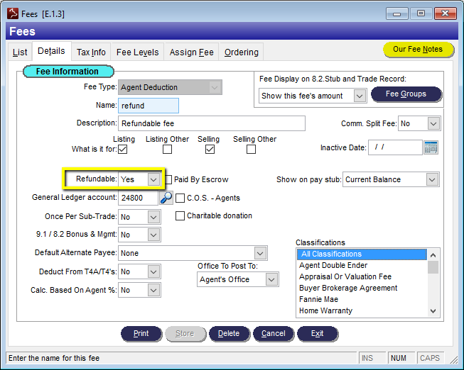 Set up refundable fees (Back Office)