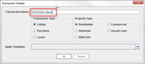 Create a transaction using a template (zipForm Standard)