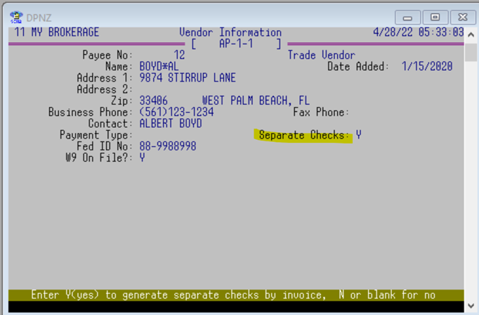 DPN – Print Separate Checks by Invoice/Reference
