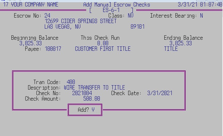 DPN - Escrow Wire Transfers